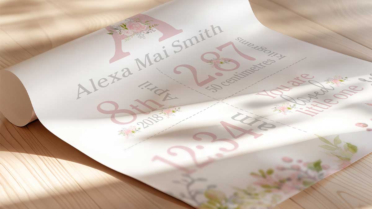 Personalised Birth Announcement Prints | Baby Girls Birth Nursery Decor ...