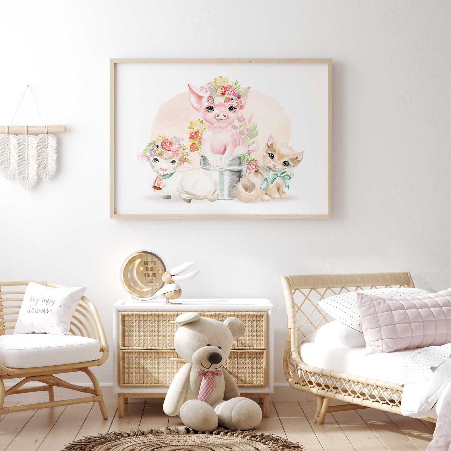 Farm Friends Girls Nursery Wall Art with Floral Animals – My Tommy Prints