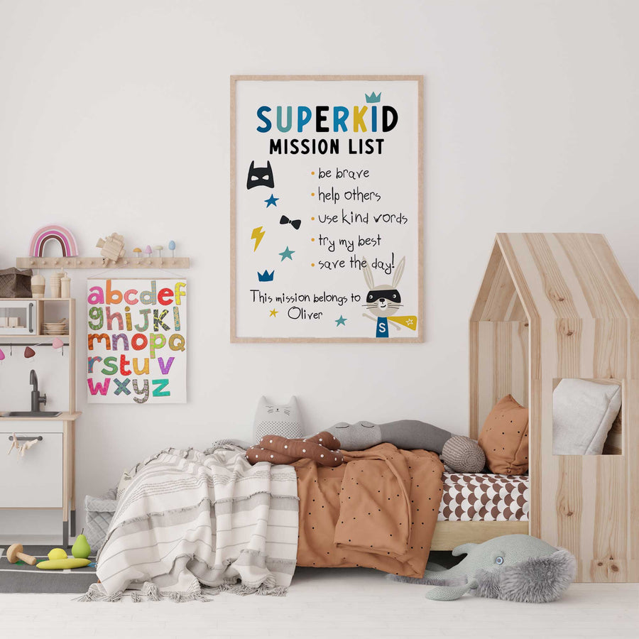 Superkid Mission List Wall Art | Boys Superhero Personalised Print – My ...