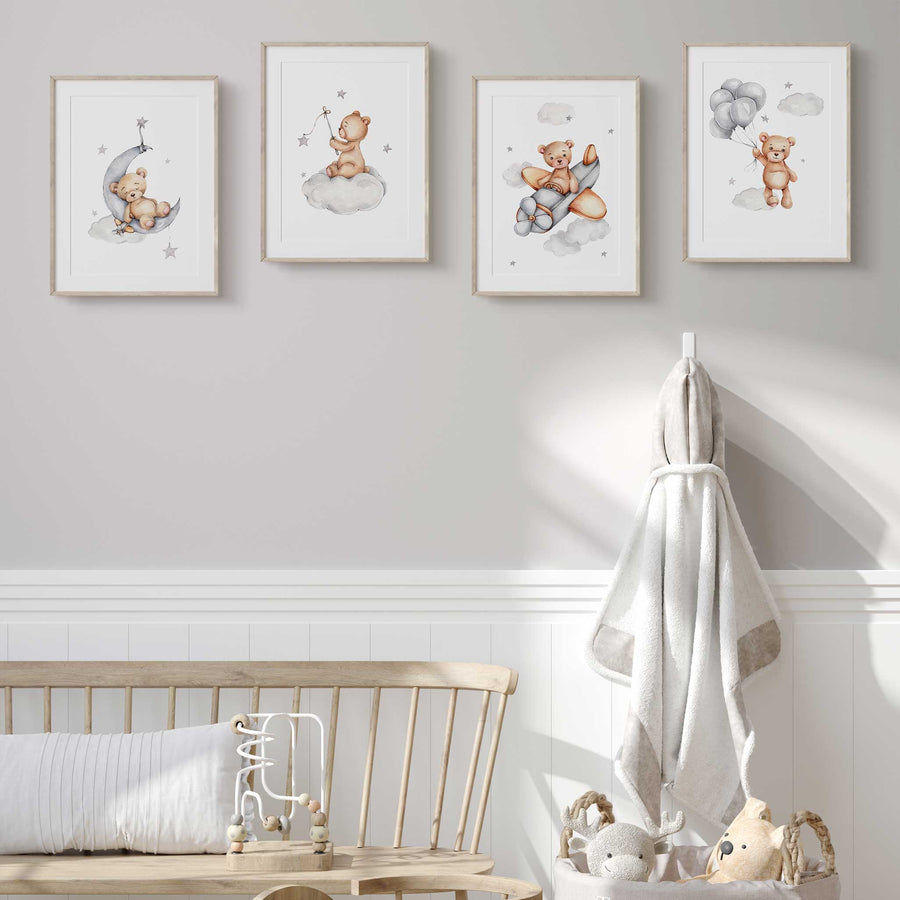 Teddy Bear Nursery Wall Art Set – Cute Prints for Baby or Kids Room ...